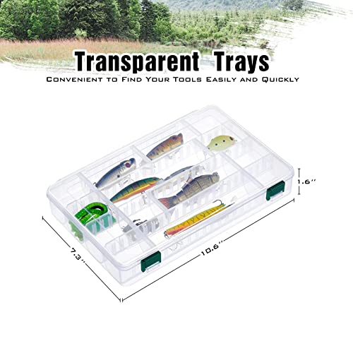 Piscifun Fishing Tackle Boxes, Plastic Clear Fishing Tackle Trays with Removable Dividers, 3600 Storage Organizer Boxes, 2 Packs Tackle Trays
