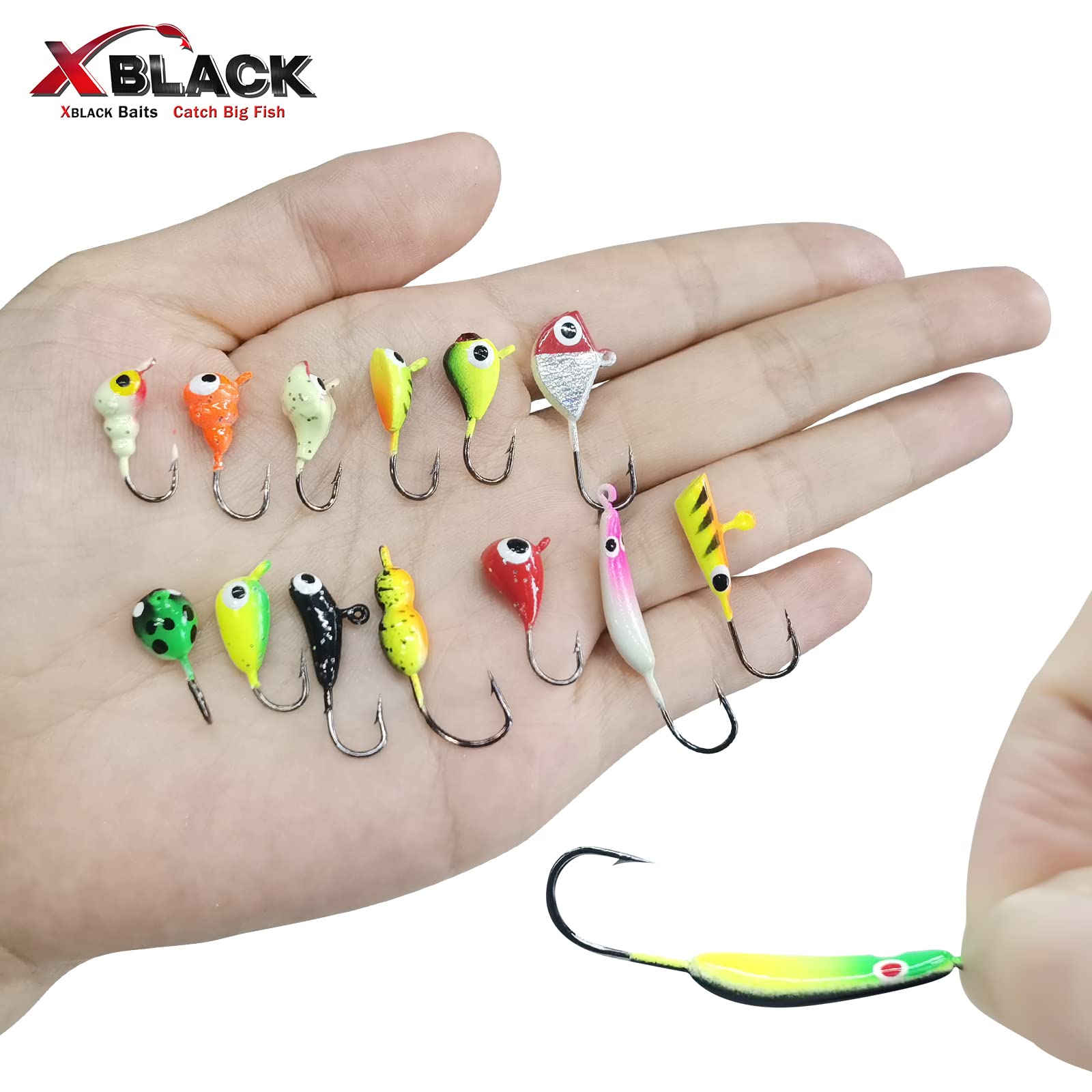 XBLACK Ice Fishing Jigs Kit Ice Fishing Lures 55PCS for Beginner Starter, XBLACK Baits, Catch Big Fish!