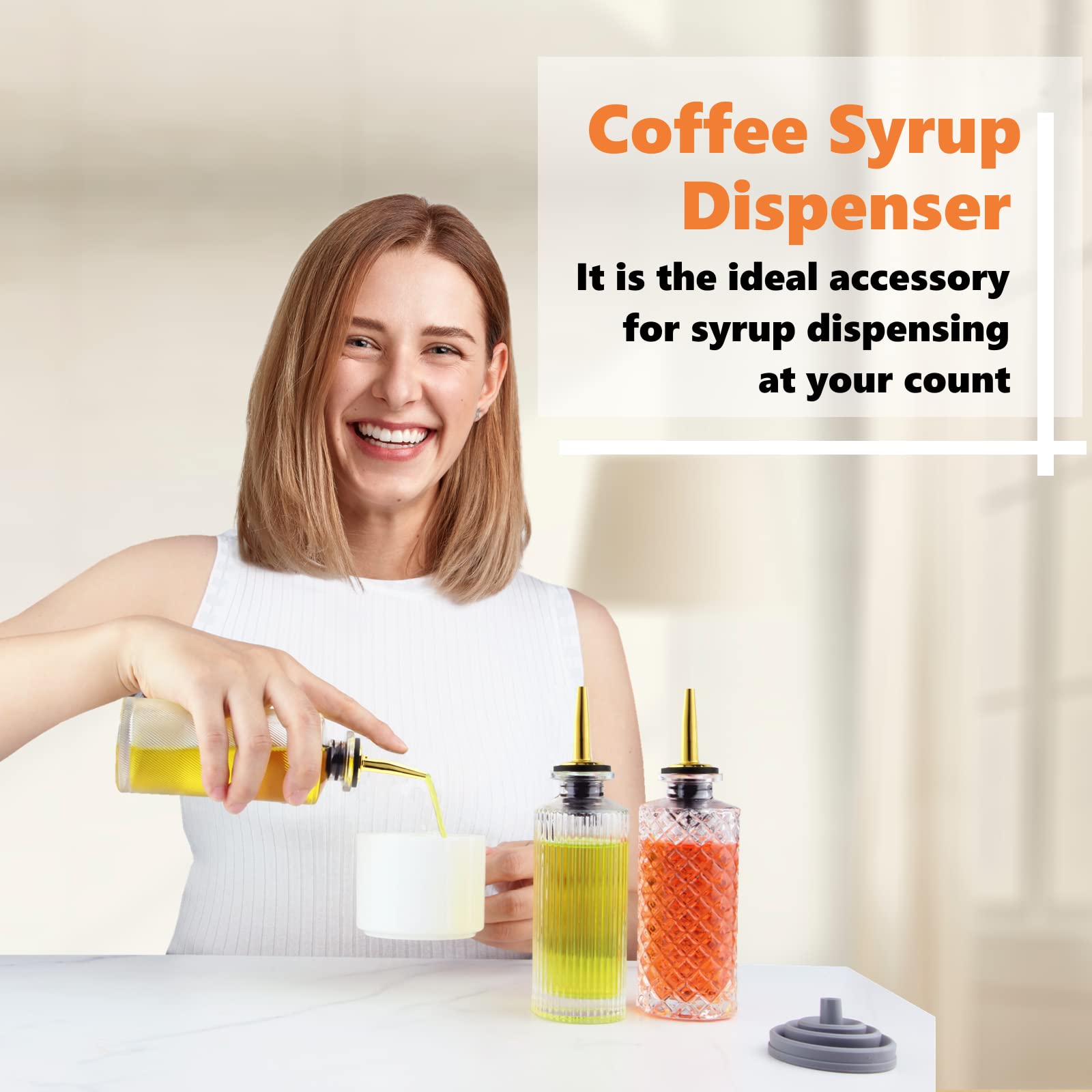 Syrup Dispenser Bottles Set 3 Packs 5 OZ Simple Small Syrup Bottles Set with Upgrade Metal Pour Spout SC057 (3 Pack)