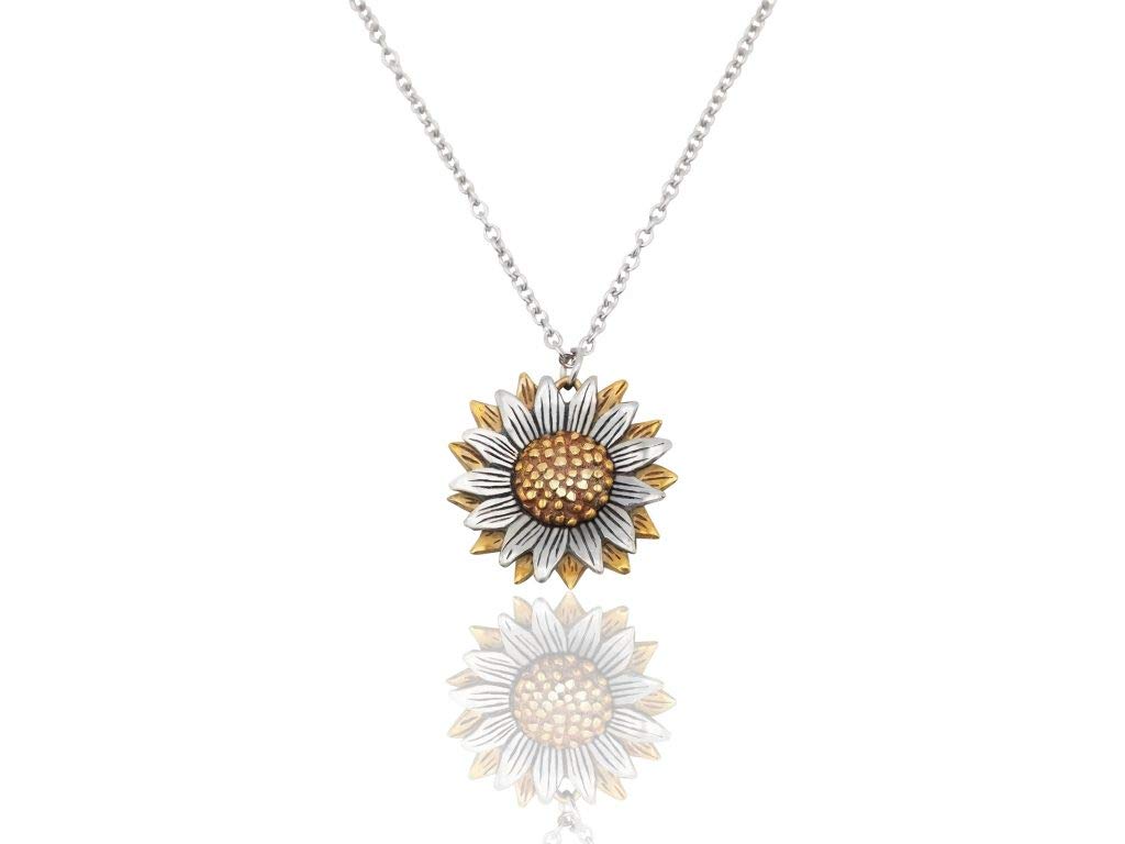 quan jewelry Sunflower Necklace for Women, Gift for Mother with Inspirational Greeting Card (Two Tone)