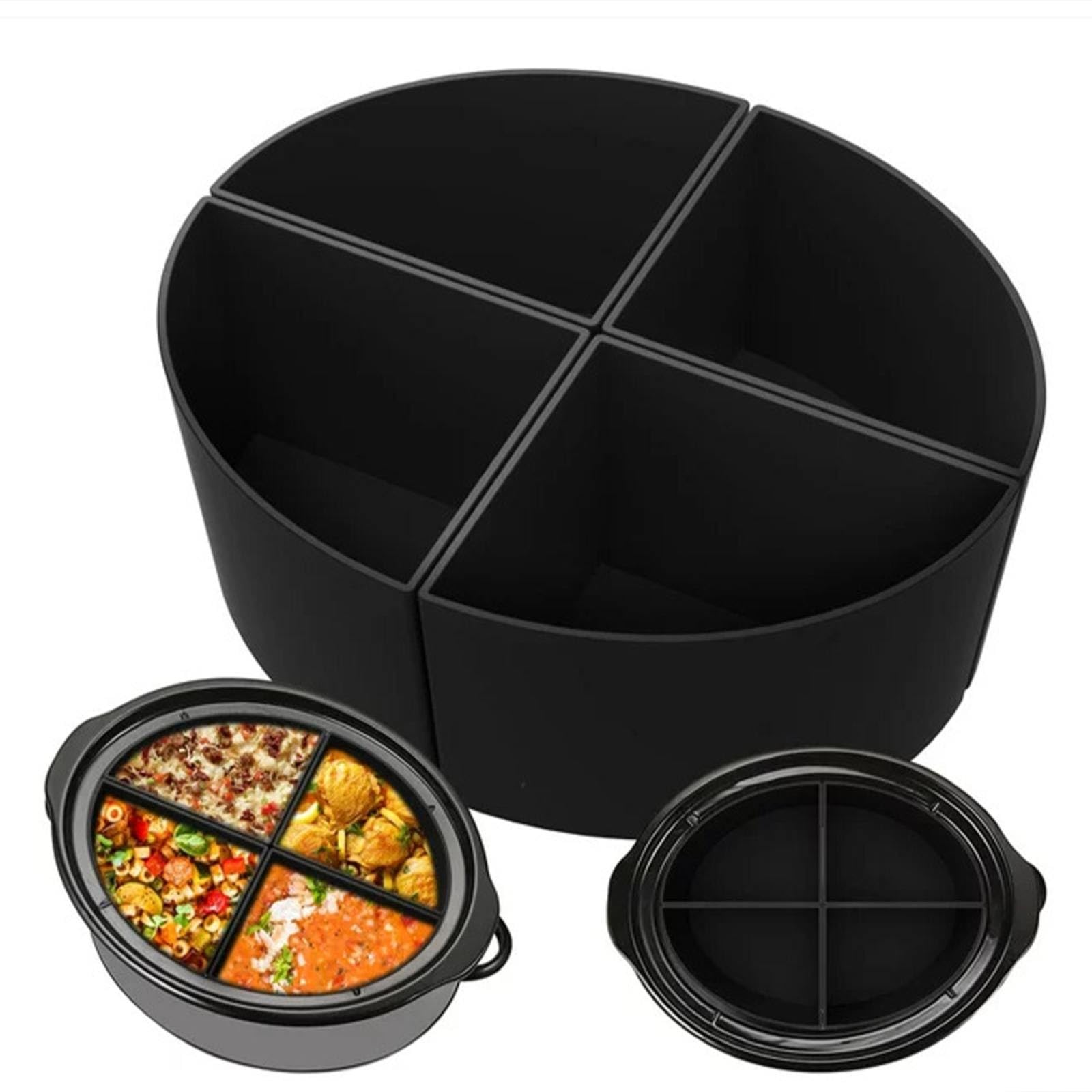 npkgvia Slow Cooker Liners Divider 4 in 1 Silicone Liner Fits 6 Silicone Liner Reusable Food Grade Silicone Cooking Liner for 6 Pot High Thermostability Leak Proo Small Saute Pan (Black, One Size)