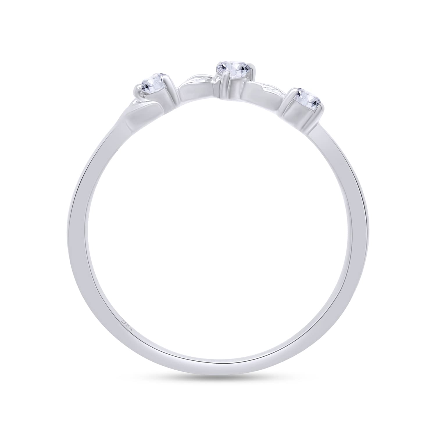 SAVEARTH DIAMONDS Leaf Design, 1/10 Carat Round Cut Moissanite Lab Created Diamond Art Deco Wedding Band Enhancer Ring In 14k White Gold Over Sterling Silver Jewelry For Women (0.10 Cttw) Size -7