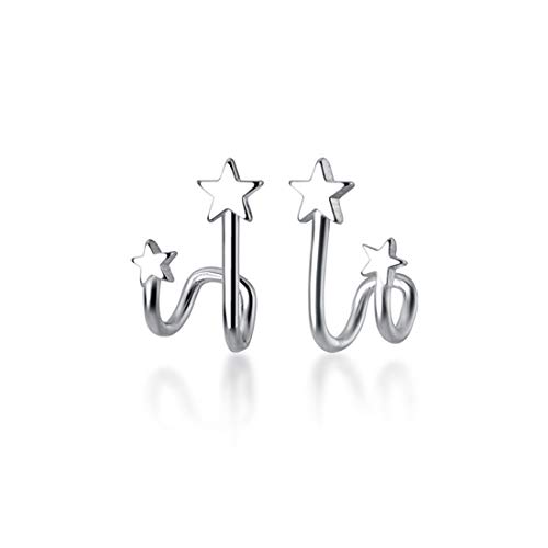 SLUYNZ 925 Sterling Silver Double Star Cuff Earrings Piecings for Women Star Wrap Earrings Studs (A-Silver)