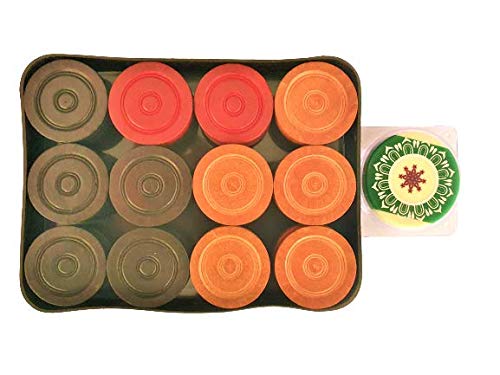 SCEXPORTS 24 Wooden Carrom Game Coins and Striker Set,Wooden Checkers (24 Pieces + 1 Striker with Striker Case FTD