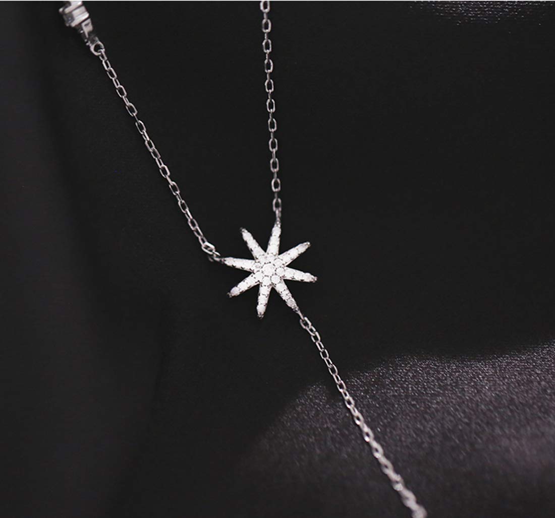 SLUYNZ 925 Sterling Silver Star Y Necklace for Women Teens CZ Star Necklace Snowflake Choker Necklace Pendant (A-Silver)