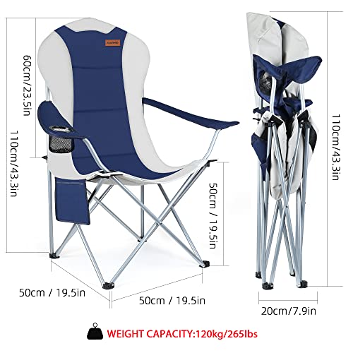 RISEPRO Oversized Camping Folding Chair Heavy Duty Support 265 LBS Heavy Duty Steel Frame Arm Chair with Cup Holder Fully Padded Back Chair Portable for Outdoor