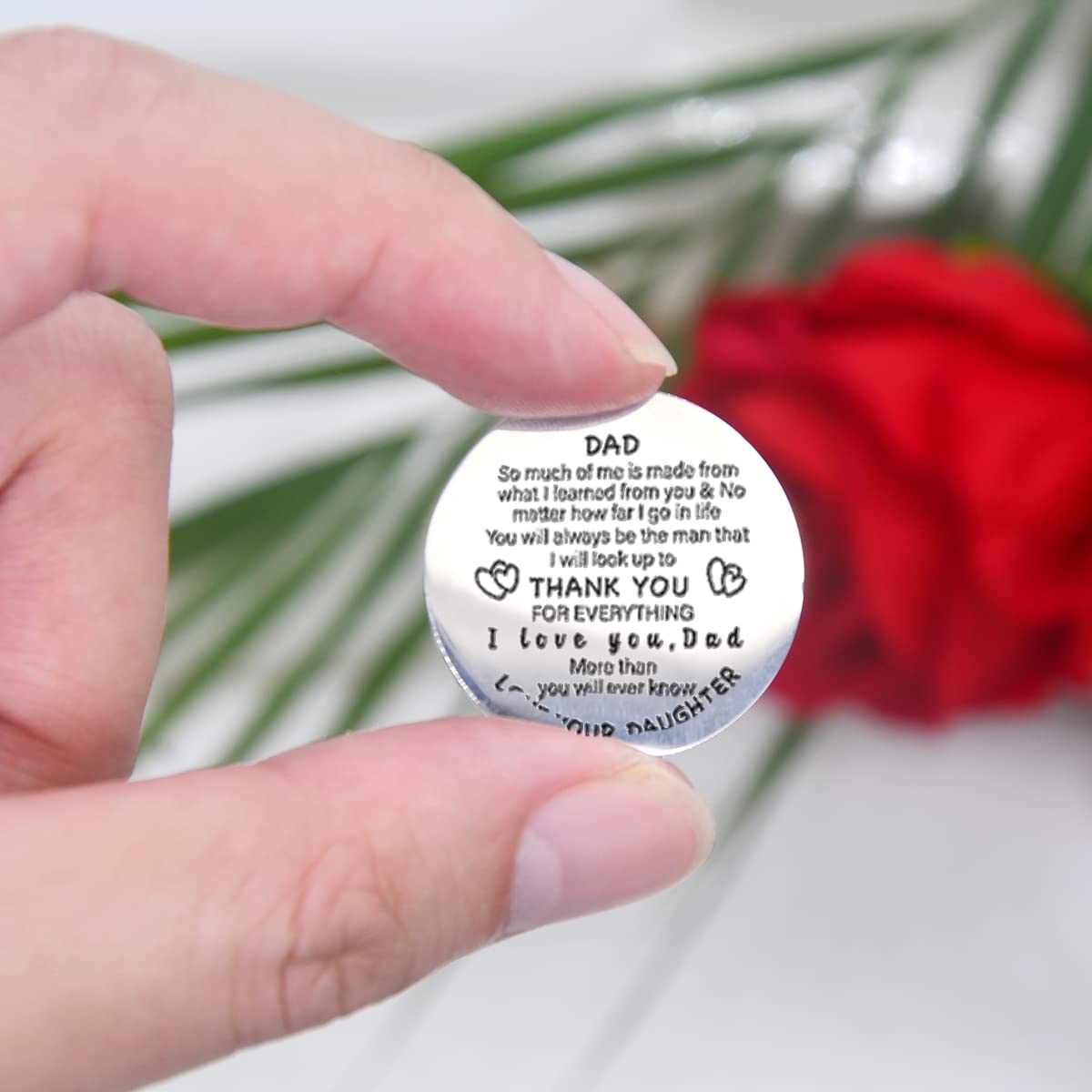 to My Dad Pocket Hug Token Gift, Long Distance Relationship Keepsake Stainless Steel Double Sided,Pocket Hug Token Gift for Dad from Daughter - Thank You for Everything
