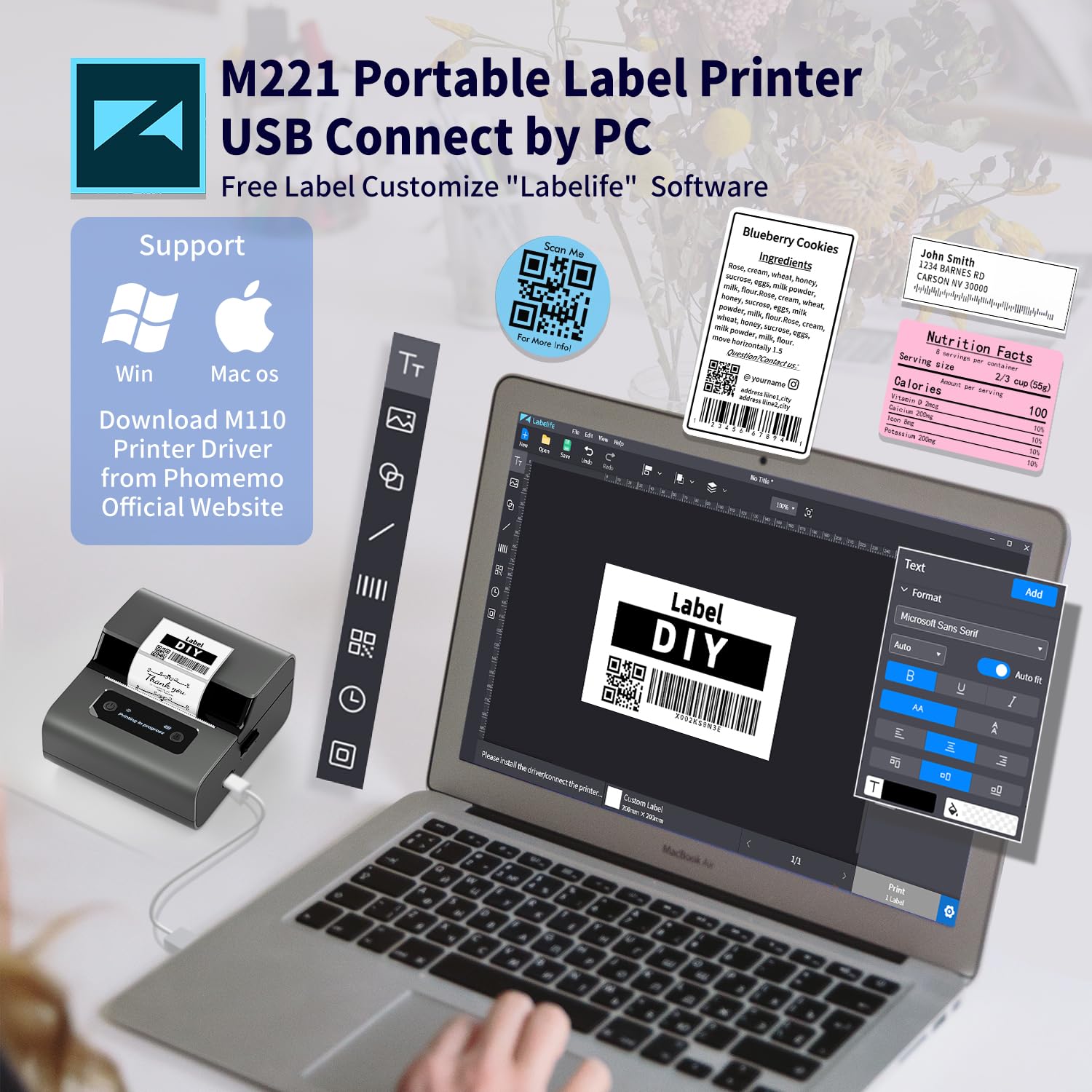 Phomemo M221 Label Maker-Flagship’s Advanced 3Inch Bluetooth Thermal Label Printer, Print Clearer & Sharper, for Address, Barcode, Ingredient,Crafts, Label Printer for Small Business, for Phone & PC