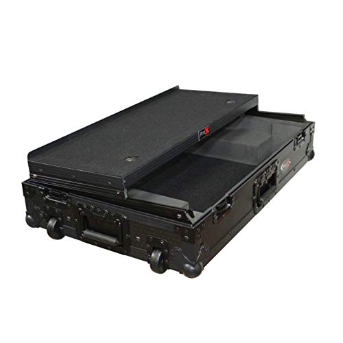 ProX Flight Case for Pioneer DJ DDJ-SX/RX & Denon MCX7000 With Sliding Laptop Shelf, LED Lights and Wheels- Black on Black Design - XS-DDJSX WLTBL LED