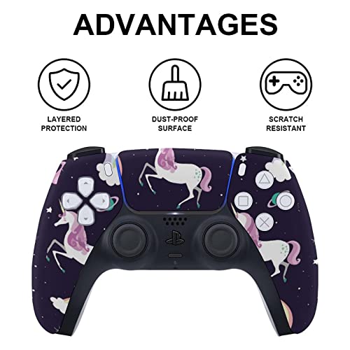 Unicorn Pattern Full Protective Skin Cover Design Wrap Decal Sticker Compatible with PS5 Digital Edition Console and Controller