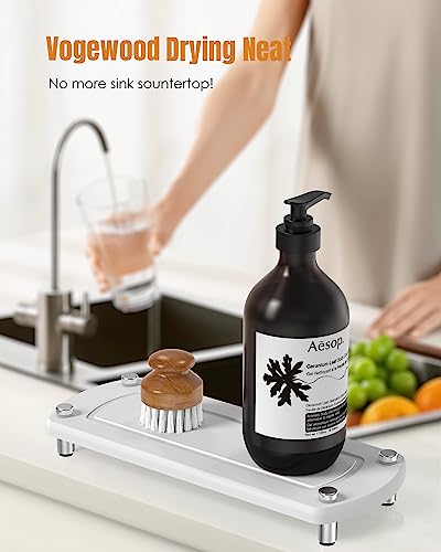 Sink Caddy Instant Dry Sink Organizer for Kitchen Bathroom Countertop, Sponge Holder for Kitchen Sink, Diatomaceous Earth Fast Drying Stone Sink Tray, White