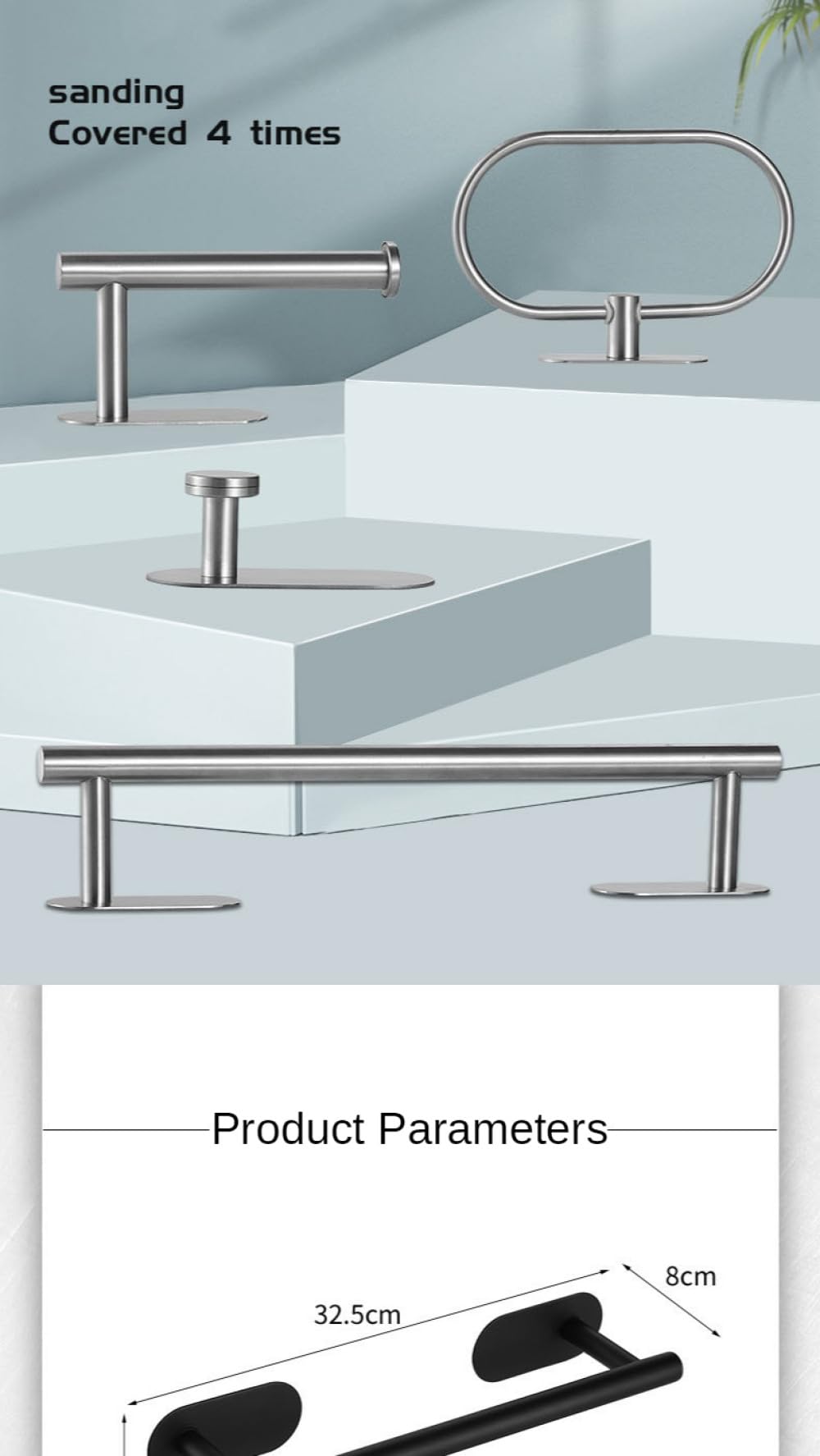 No Drilling Black Bathroom Accessories Sets Toilet Tissue Roll Paper Holder Towel Rack Bar Rail Ring Robe Clothes Hook Hardware,Brushed Towel Bar
