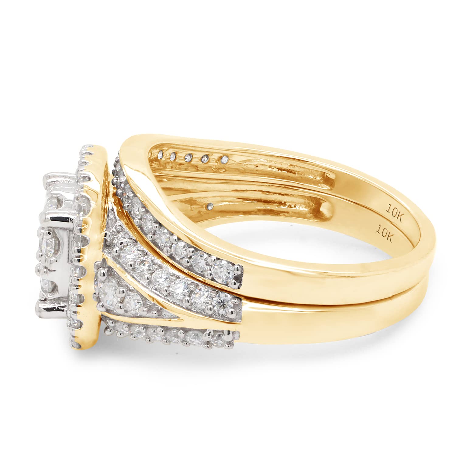 SAVEARTH DIAMONDS 1 1/4 CTTW Round Cut Lab Created Moissanite Diamond Double Halo Bridal Set Wedding Ring In 10K Solid Yellow Gold (VVS1 Clarity, 1.25 Cttw)-9