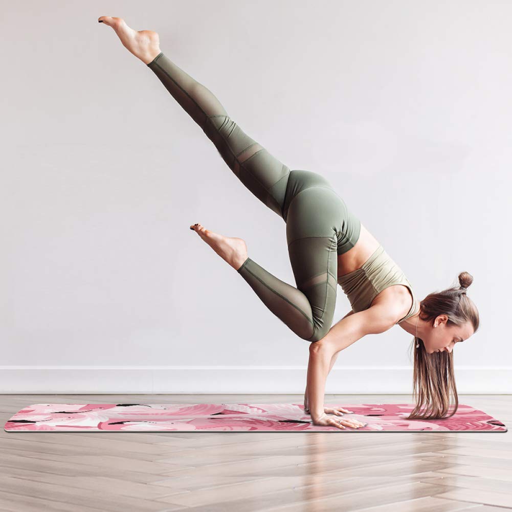 Pink Flamingo Pattern Yoga Mat Thick Non Slip Yoga Mats for Women&Girls Exercise Mat Soft Pilates Mats,(72x24 in, 1/4-Inch Thick)