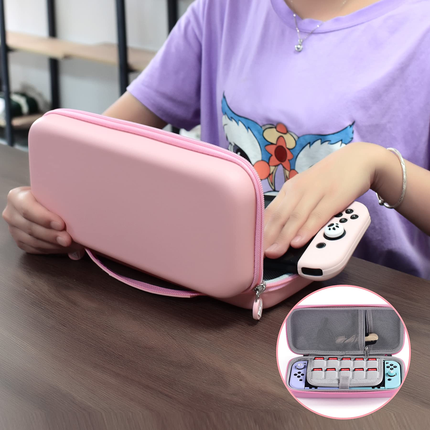UYIYE Carry Case Compatible with Nintendo Switch/Switch OLED , Protective Hard Portable Travel Carry Case Shell Pouch,Protective case, game case, game machine case, accessories storage (pink)