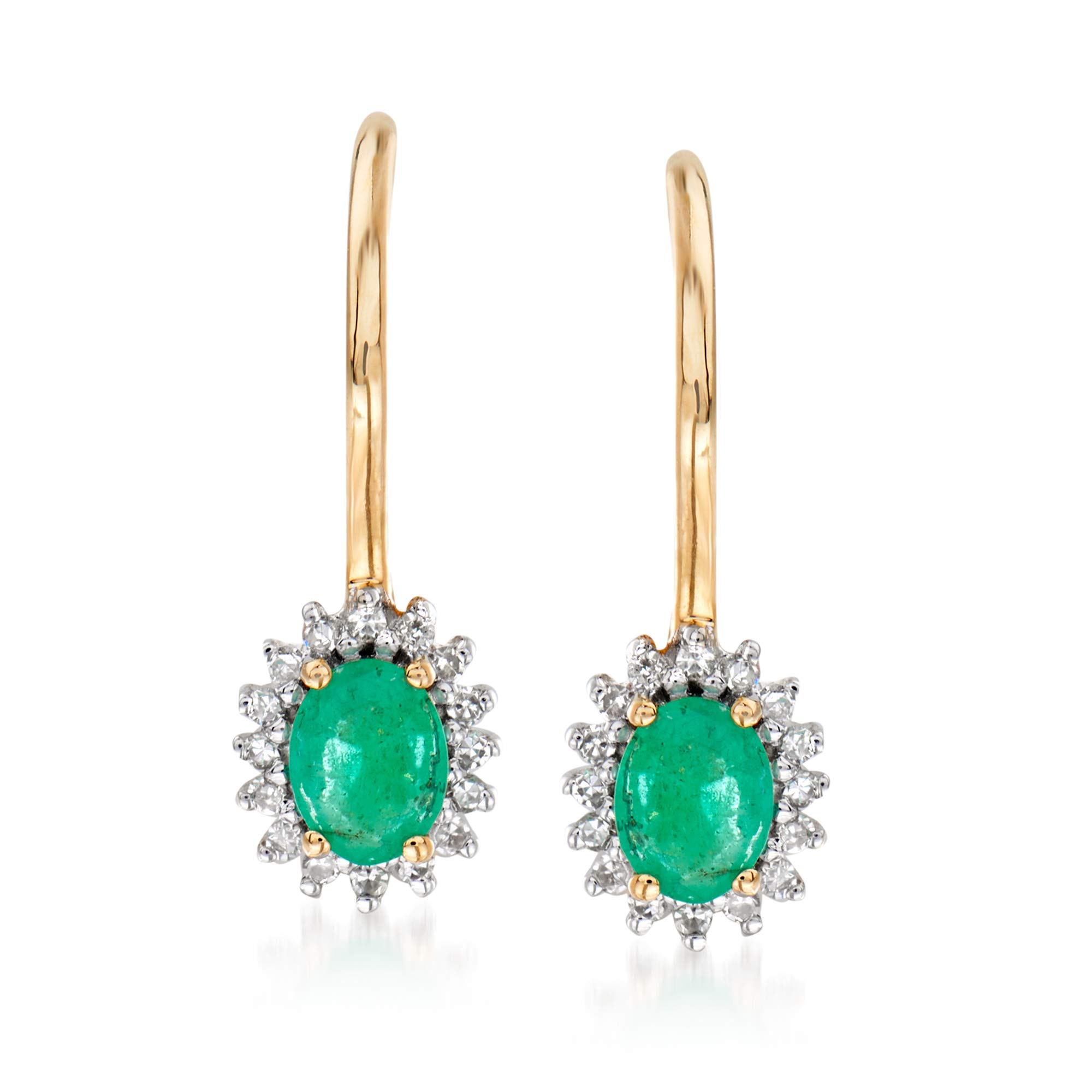 Ross-Simons 0.20 ct. t.w. Emerald Drop Earrings With Diamond Accents in 14kt Yellow Gold