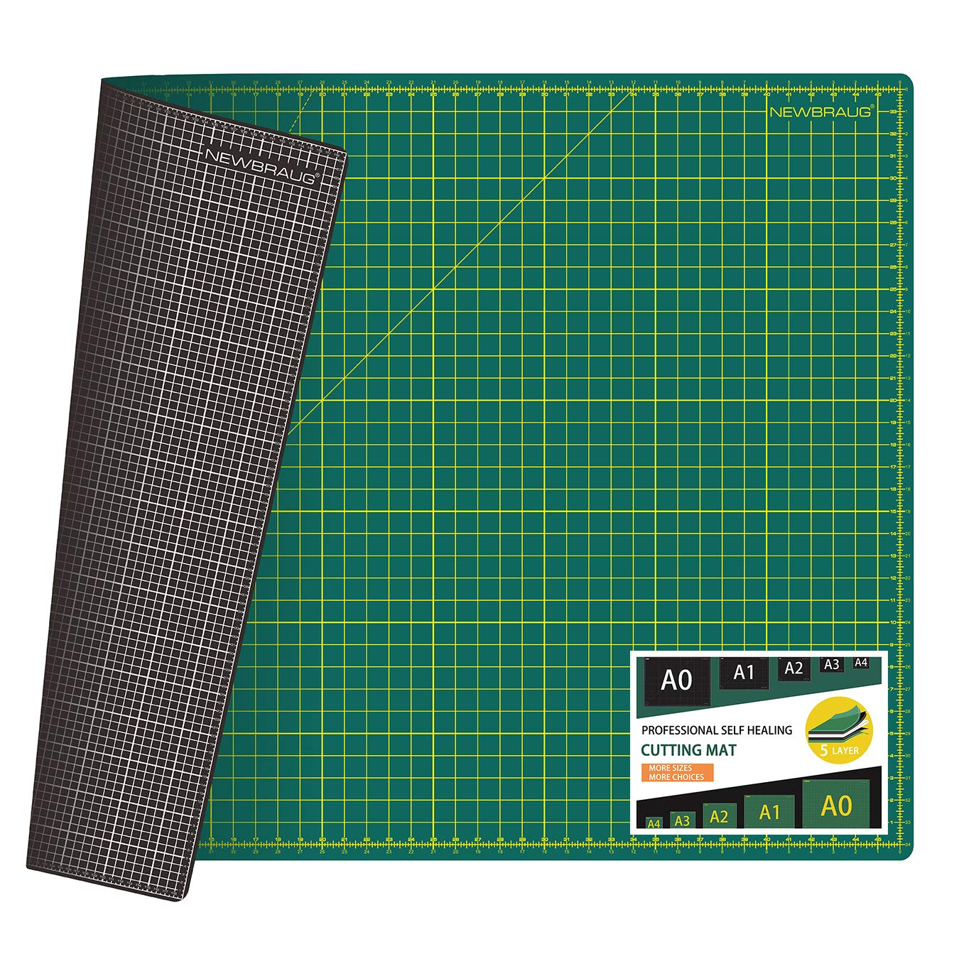 NEWBRAUG 36'' Γ 48'' Large Self Healing Cutting Double Sided 5-Ply Mat, Big Cutting Board for Rotary Cutting, Quilting, Sewing, Craft, Fabric & Scrapbooking(Green/Black)
