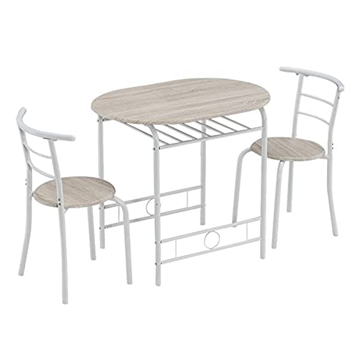 NAHDU Dining Table Set Oak PVC (80x53x76cm) Baking Lacquer Couples Bending Back Breakfast Table (Table and Two Chairs) White