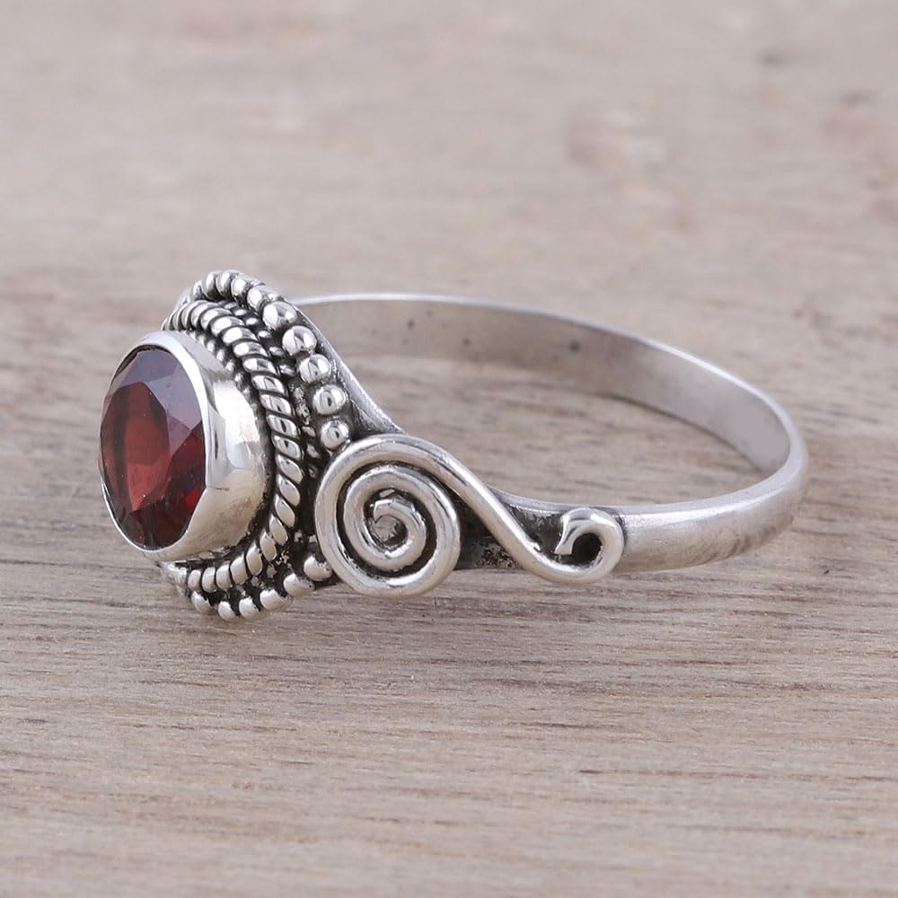 NOVICA Garnet .925 Sterling Silver Ring, Assam Allure'