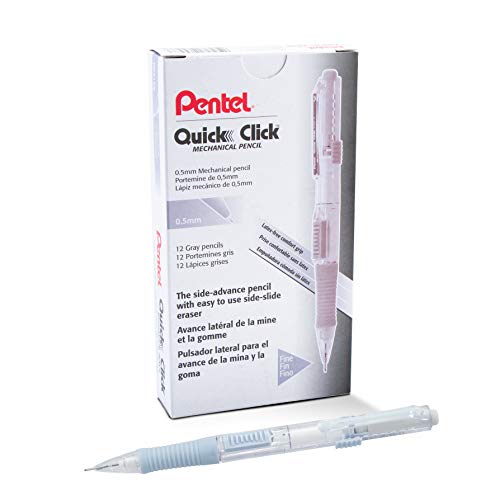 Pentel Quick Click Mechanical Pencil, (0.5mm), Fine, Gray Barrel, Box of 12 Pencils (PD215N)