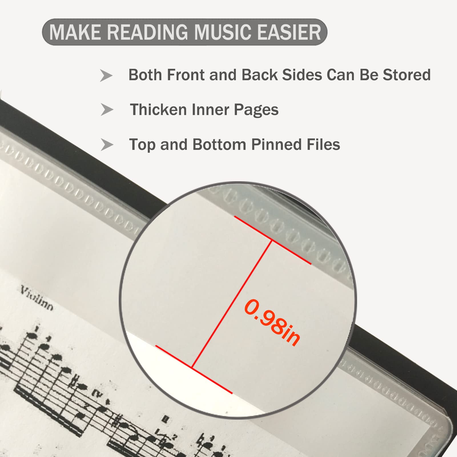 XINYUYAN Sheet Music Folder (Black), 4-Page Expansion and Writing Directly on The Pages, A4 Size, Holds 40 Comes with 2 M-Shaped Clips