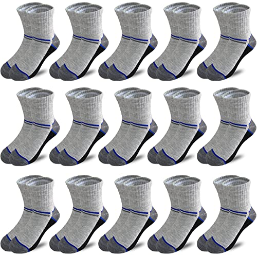 Tsmollyu Boys Socks 15 Pairs Half Cushioned Cotton Athletic Socks For Big Little Kids 2-14 Years(7-10 Years)