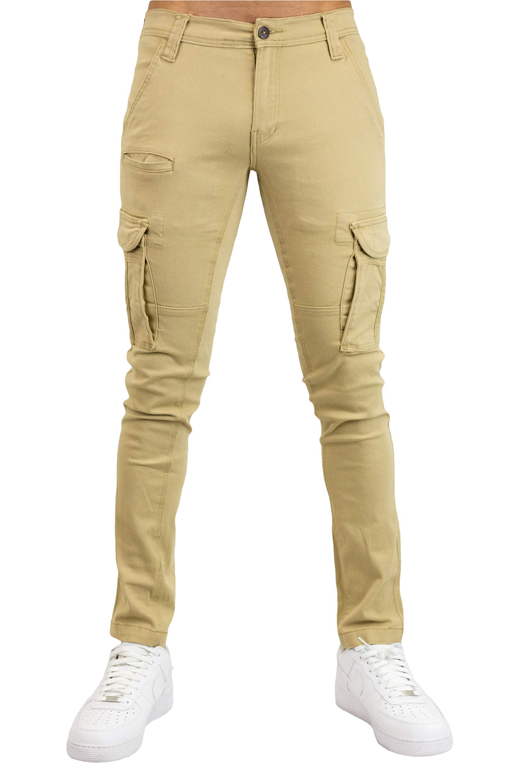 PJ Mark Bleecker and Mercer Men's Utility Cargo Pants - Premium Slim Skinny Stretch 7 Pockets Cargo Pants (41842- Stretch Cargo- Khaki, 44x32)