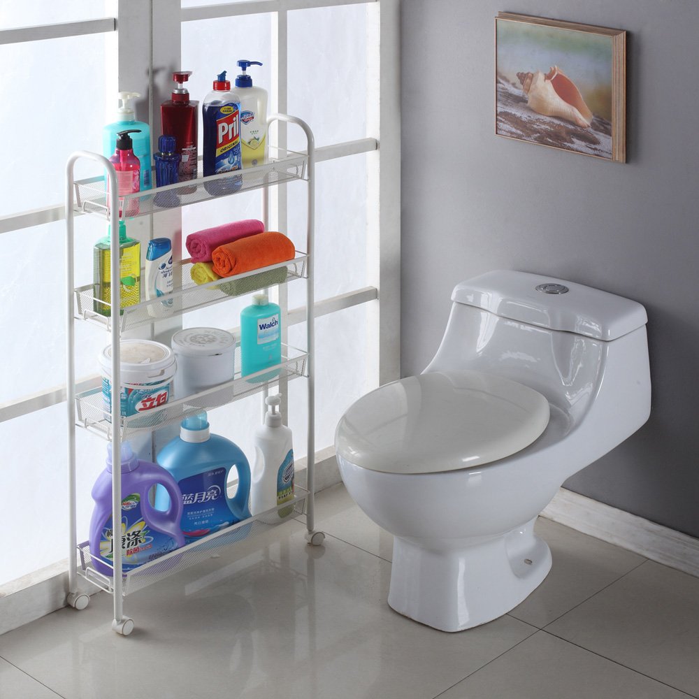 Mobile Shelving Unit Organizer, Slim Slide Out Pantry Storage Rack for Narrow Spaces Rolling Utility Cart Tower Rack Slim Storage Cart