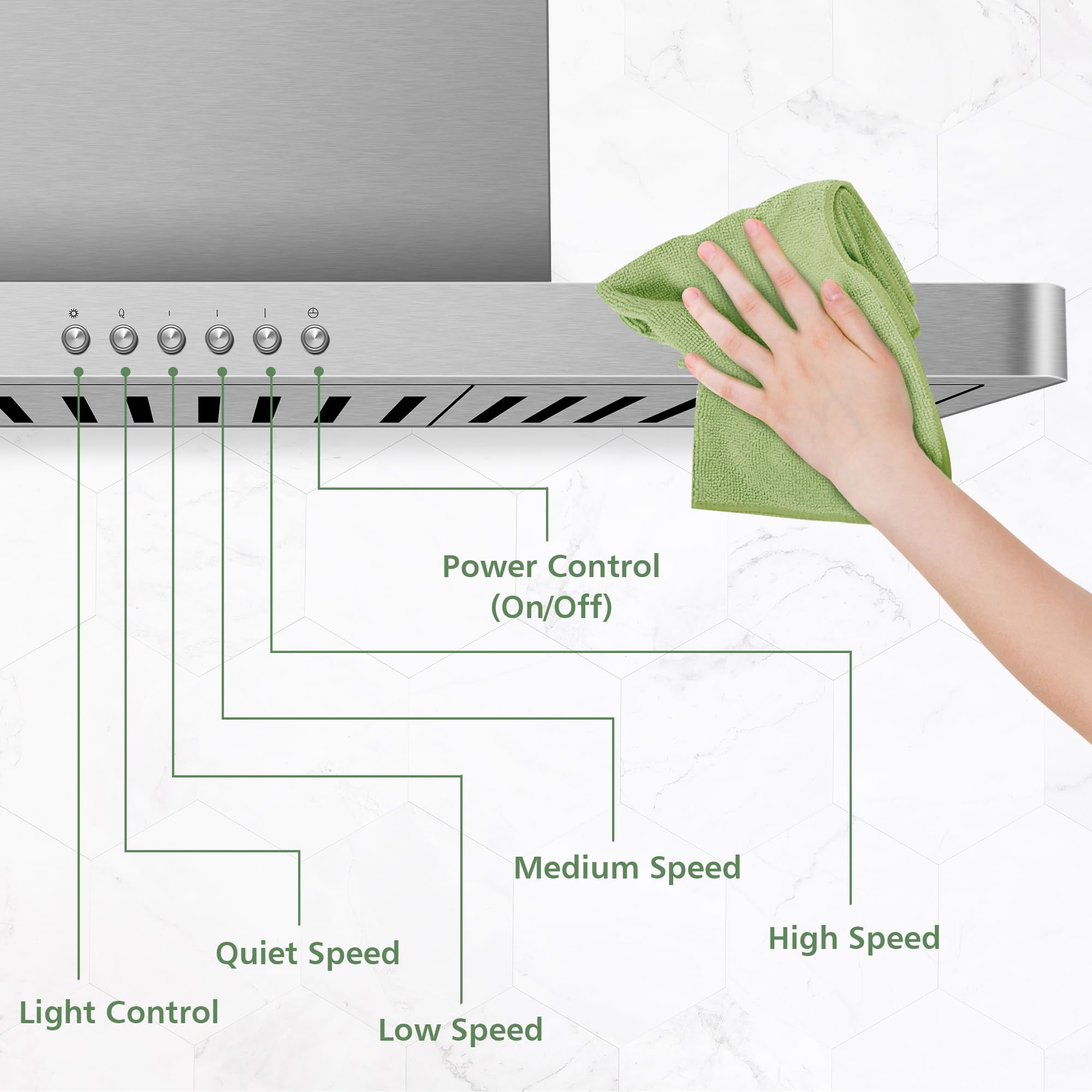 ONEEON 30" Range Hood - 900 CFM Stainless Steel Wall Mount Kitchen Exhaust with 4 Speed Fan, LED Lights, Push Button, Ultra-thin Body, Chimney Style Stove Vent Hood & Ducted Exhaust Vent