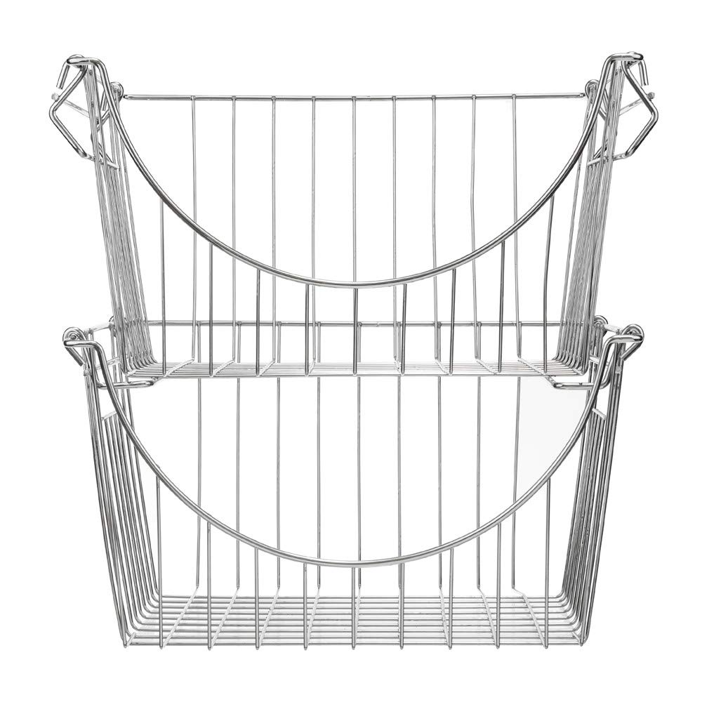SANNO Stackable Baskets Organizer Bin Stacking Wire Baskets for Home Kitchen Storage, Hanging Garage Tool Organizer, Office and Bathroom Shelves, Large Fruit Basket,set of 2