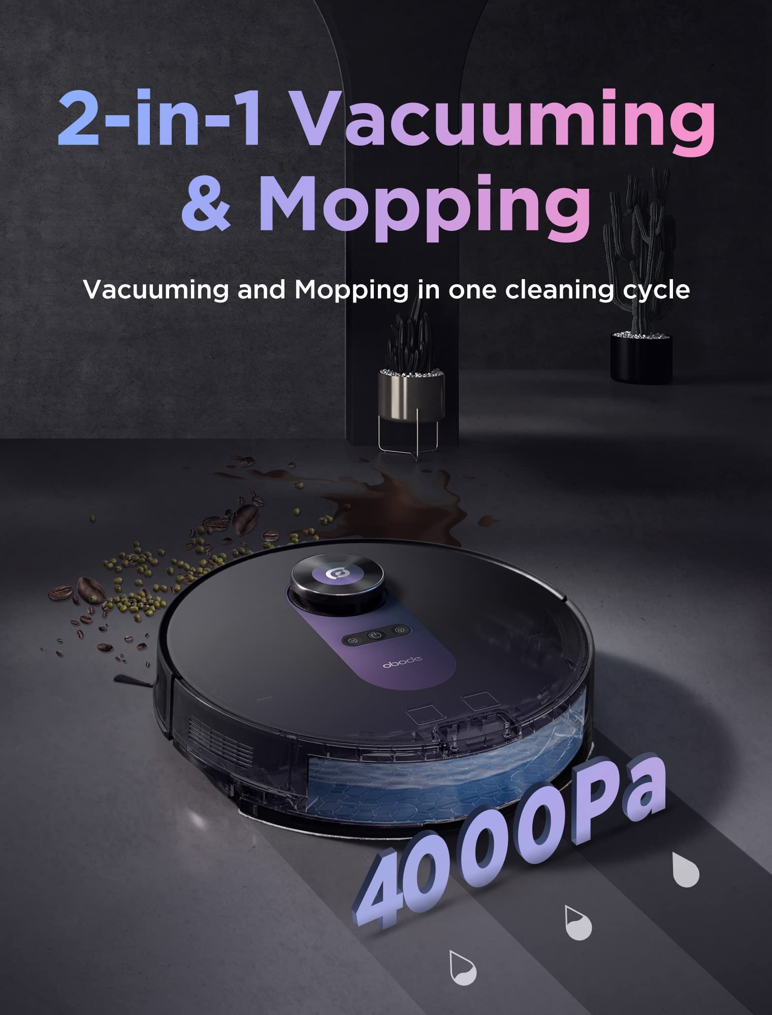 OBODE Robot Vacuum and mop Combo, 4000Pa Suction, LDS Navigation, Robotic Vacuum Cleaner with Carpet Detection, 180mins Runtime, Perfect for Pet Hair, Compatible with APP/Alexa, A8