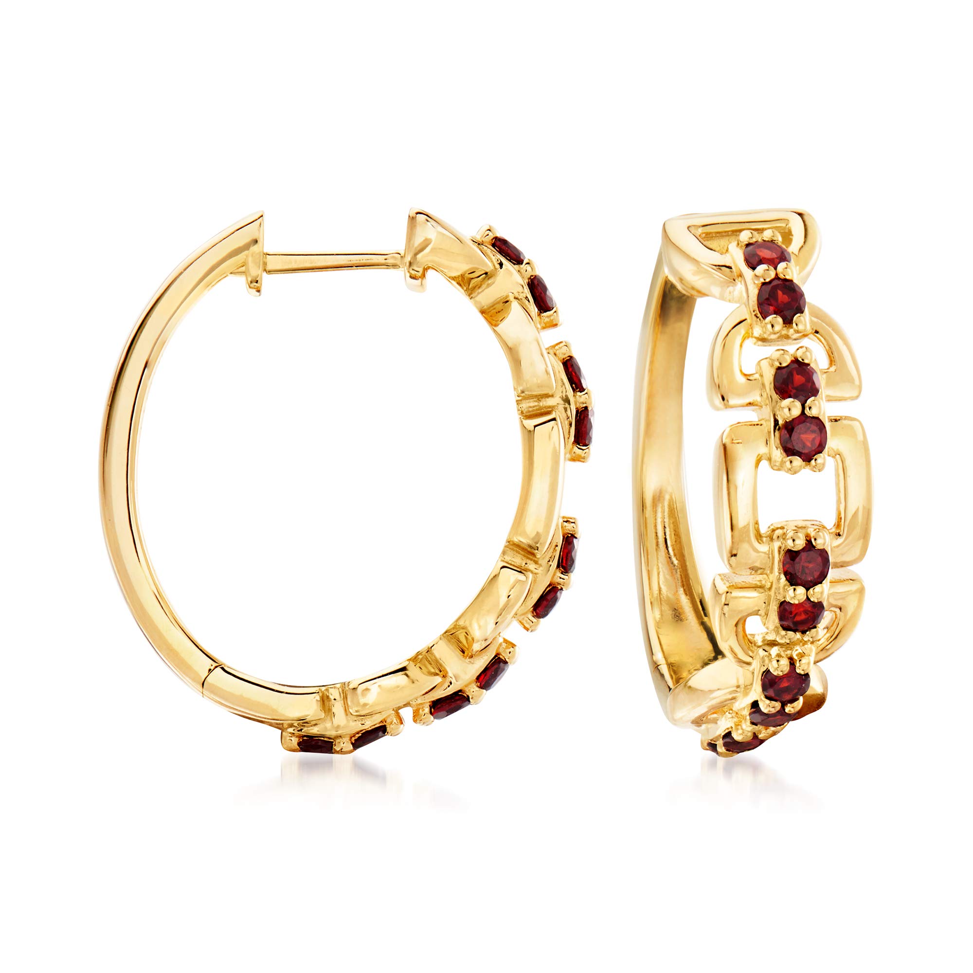 Ross-Simons 0.80 ct. t.w. Garnet Hoop Earrings in 18kt Gold Over Sterling