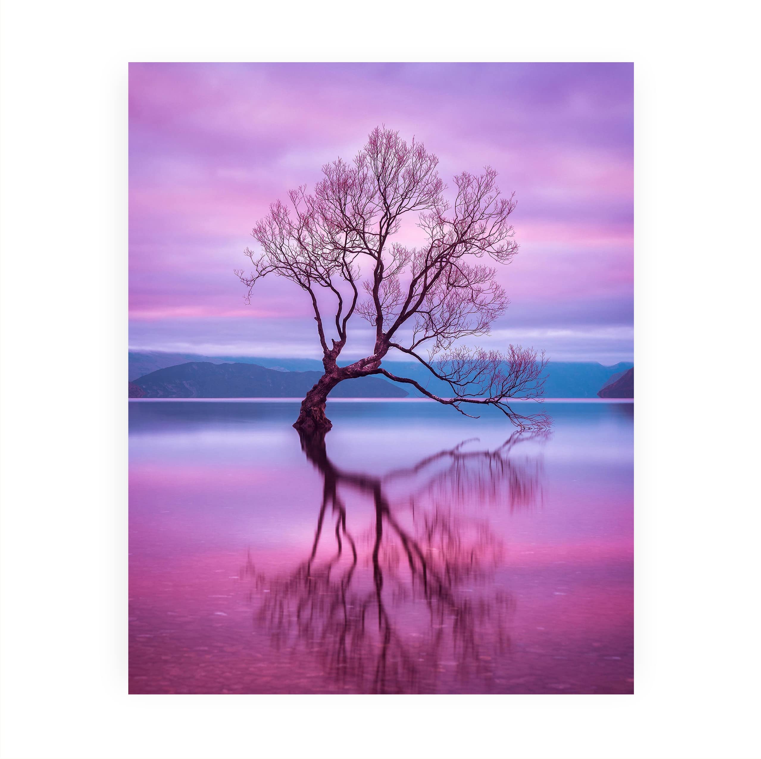 New Zealand Wanaka Tree - Inspirational Wall Decor, Nature Themed Motivational Wall Art, Zen Lake Design Art Print For Home Decor, Living Room Decor, Office Decor, or Studio Decor, Unframed - 8 x 10