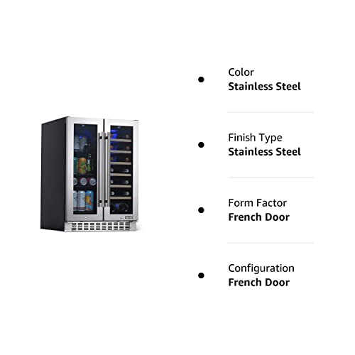 NewAir 24” Wine and Beverage Refrigerator, 18 Bottle and 60 Can Dual Zone Wine Fridge, Built-in Wine Cooler, Stainless Steel Mini Fridge for Bedroom, Kitchen Cabinet, Bar Cabinet, Home Office