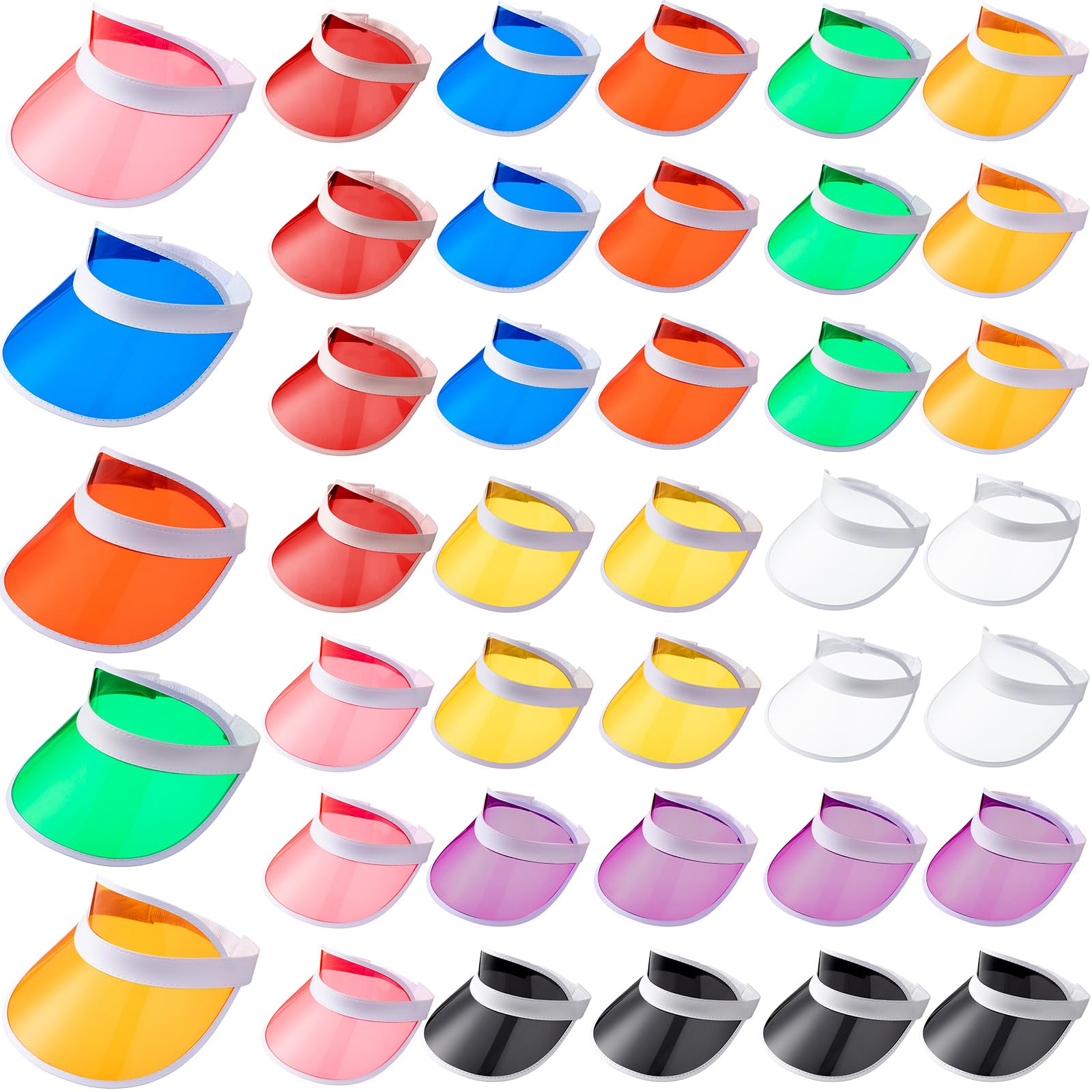 Vabean 40 Pack Plastic Sun Visor Hats Women PVC Colorful Clear UV Protection Cap Unisex Colored Poker Hat for Tennis Party Sports Football Golf Outdoor Activities, 10 Colors