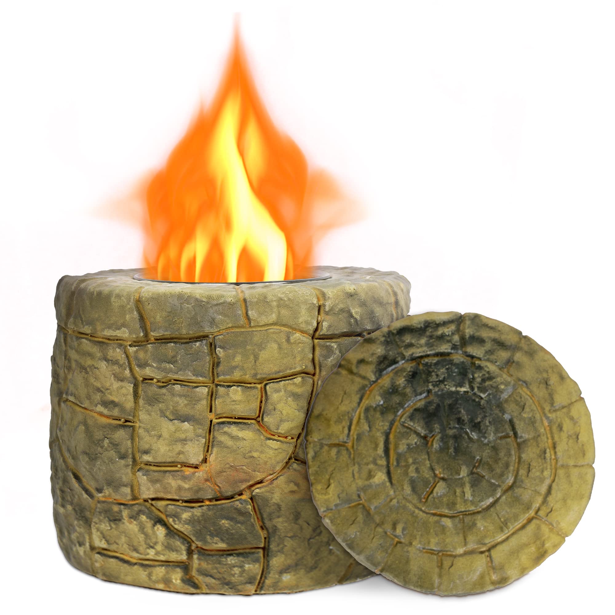 Tabletop Fire Pit- Unique Shaped Rock Tabletop Fireplace with Lid and Pat Alcohol Portable Table Top Fire Pit, Mini Personal Somkeless Fireplace Indoor/Outdoor Long Time Burning