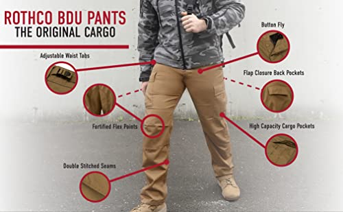 Rothco Tactical BDU Pants Mens Utility Hiking Workwear Cargo Pants, Black, Large