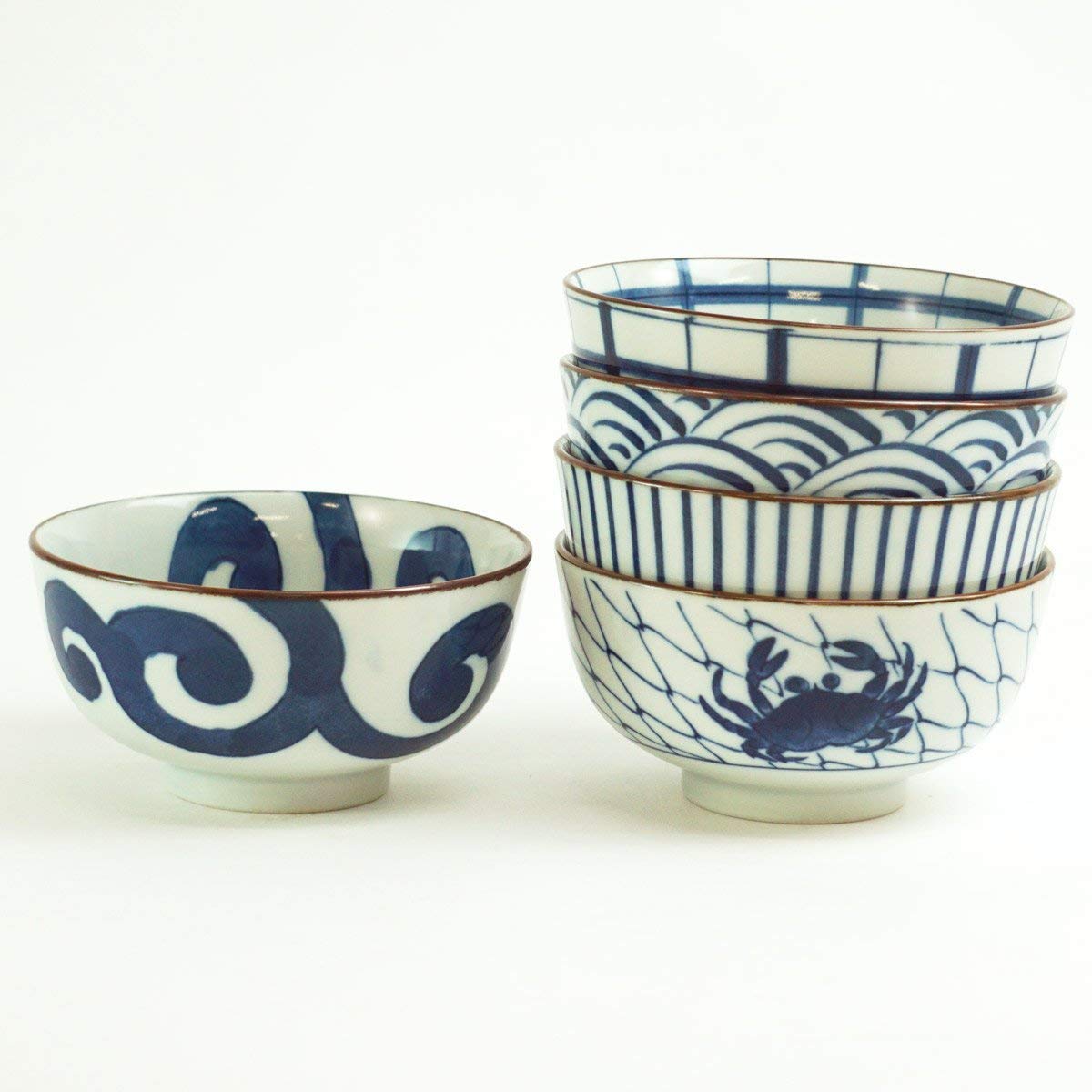 Saikai Pottery Traiditional Japanese Blue And White patterns Japanease Rice Bowls (5 bowls set) 31043 from Japan