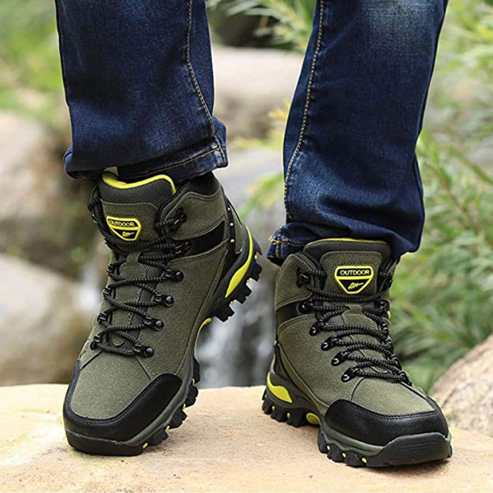 WASERCE Insulated Hiking Boots Mens Water Resistant Walking Trekking Camping Snow Boots Breathable Outdoor Trail (10,Yellow