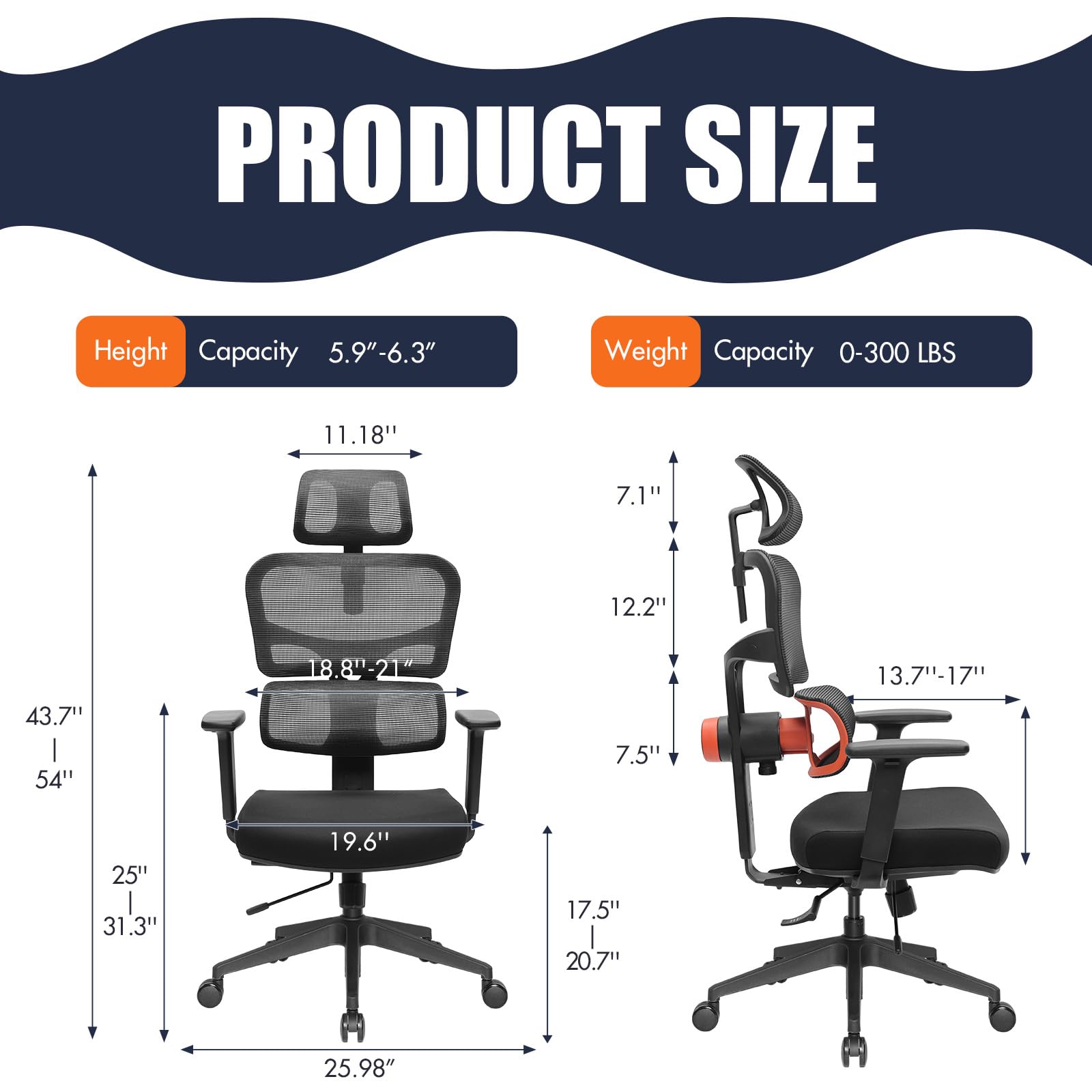 Newtral Ergonomic Office Chair, Computer Desk Chair, Reclining High Back Mesh Chair with Footrest, Unique Adjustable Lumbar Support Headrest, 4D Armrest Lumbar Support Backrest for Office Home Gaming