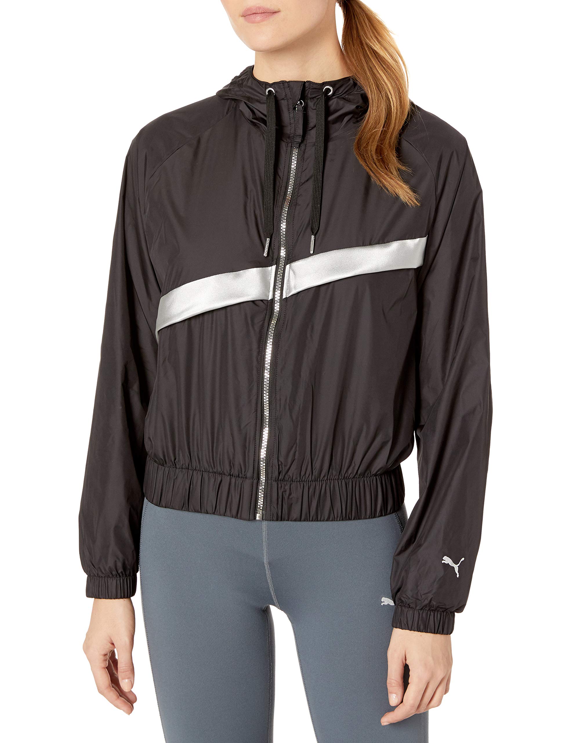 PUMA Women's After Glow Statement Jacket, Black-Titanium Silver, L