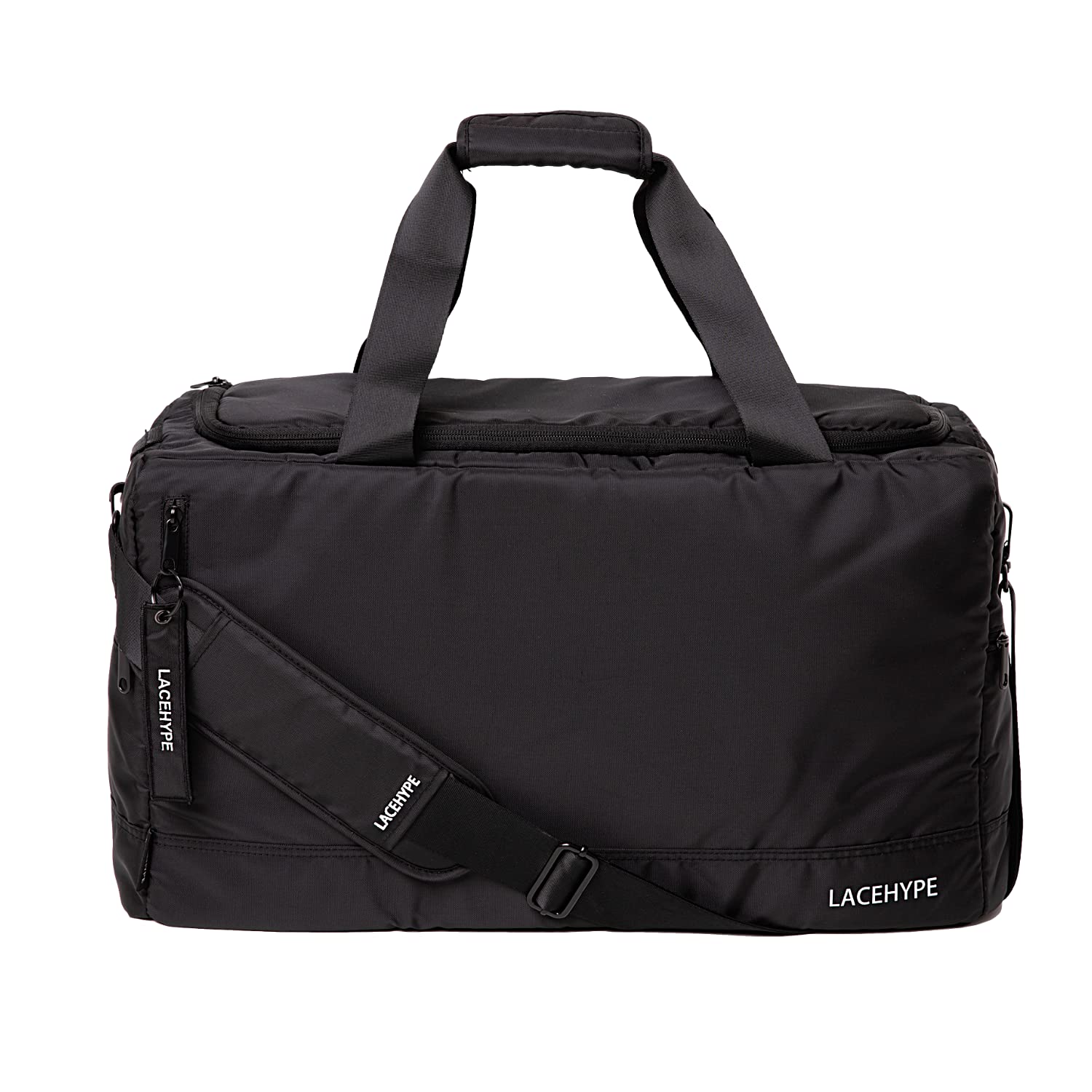 PREMIUM Sneaker Bag, Duffel Bag, Gym Training Bag, Travel Bag, Basketball Bag, Footbal Bag with 3 adjustable compartment dividers (Black/Red)