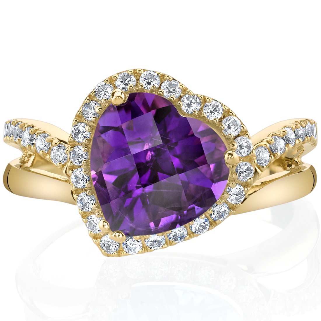 PEORA Amethyst Leaning Heart Ring for Women 14K Yellow Gold, Natural Gemstone, 2.25 Carats Heart Shape 9mm, Size 5
