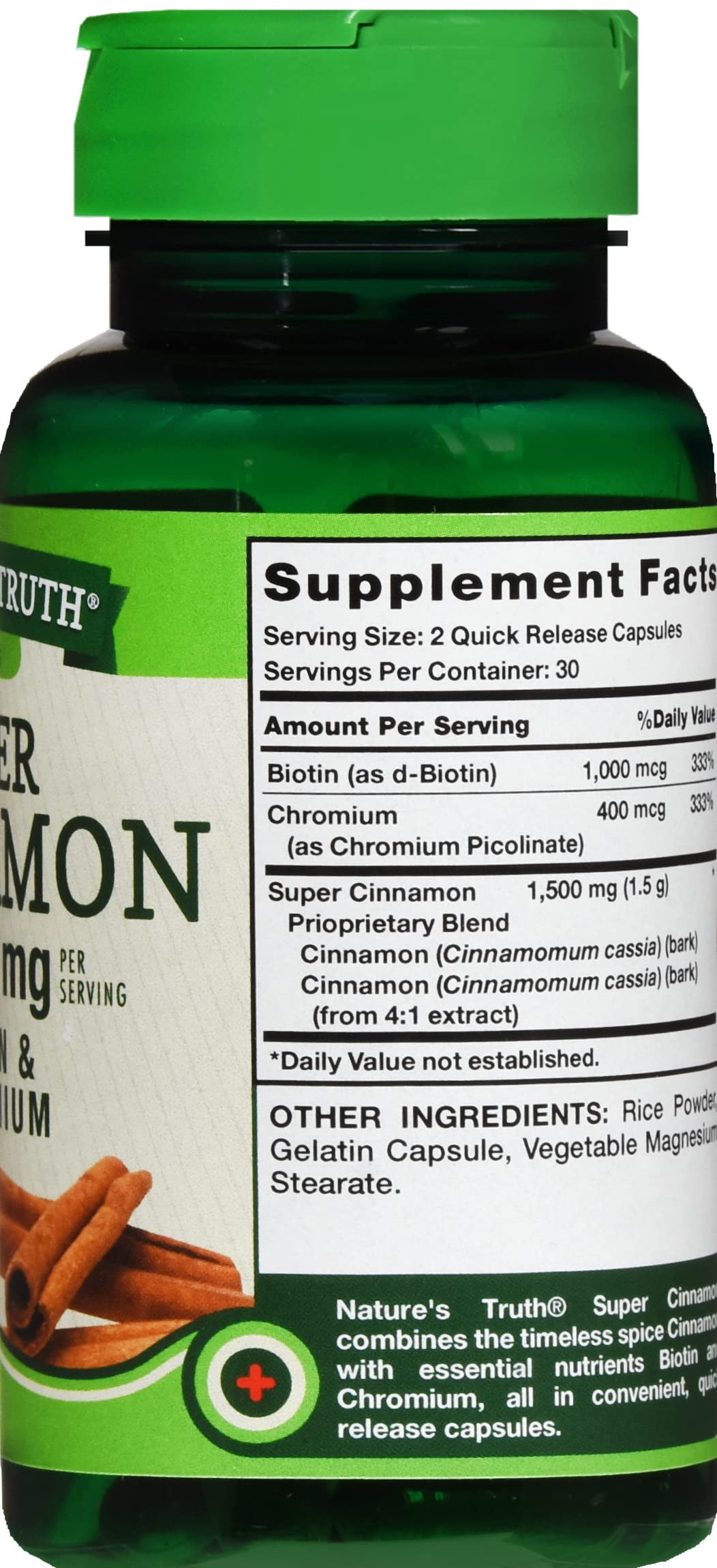 Nature's Truth Super Cinnamon Plus Biotin & Chromium Quick Release Capsules - 60 ct, Pack of 2