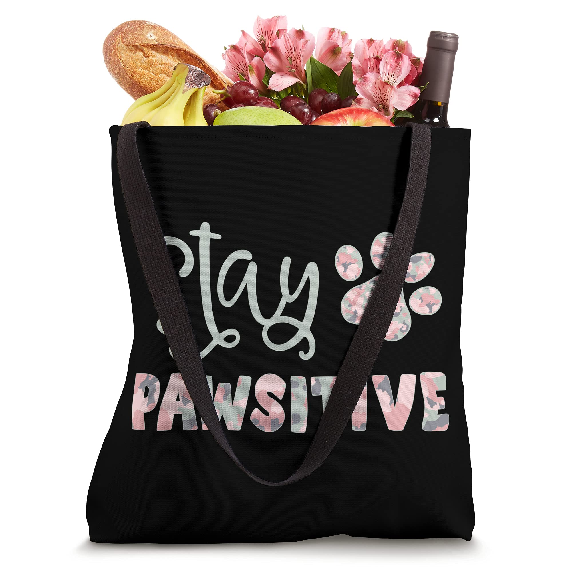 Stay Pawsitive Dog Cat Paw Print -Sage Pink Camo Camouflage Tote Bag