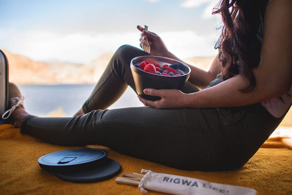 RIGWA LIFE | Custom Bamboo Cutlery | Reusable & Eco-Friendly Travel Utensils | Wooden Utensils for eating | Includes reusable Chopsticks, Spoon, Fork, Knife and Canvas Bag |
