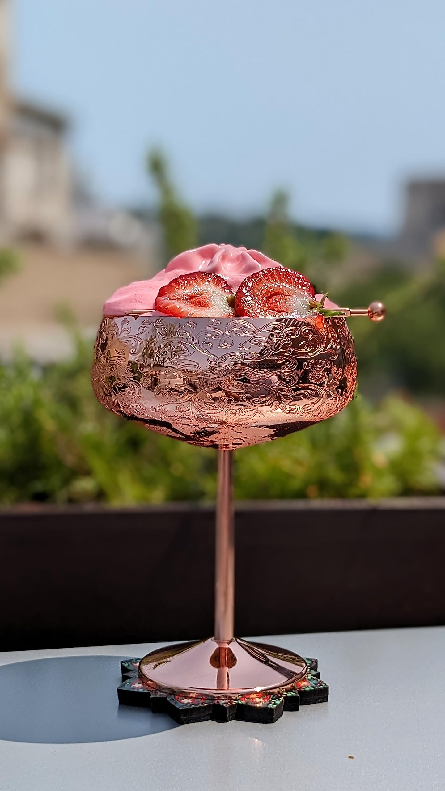 Sky Fish 14 oz Etching Martini Cocktail Glasse,Copper Plated Stainless Steel,Set Of 2 With 2 Cocktail Picks
