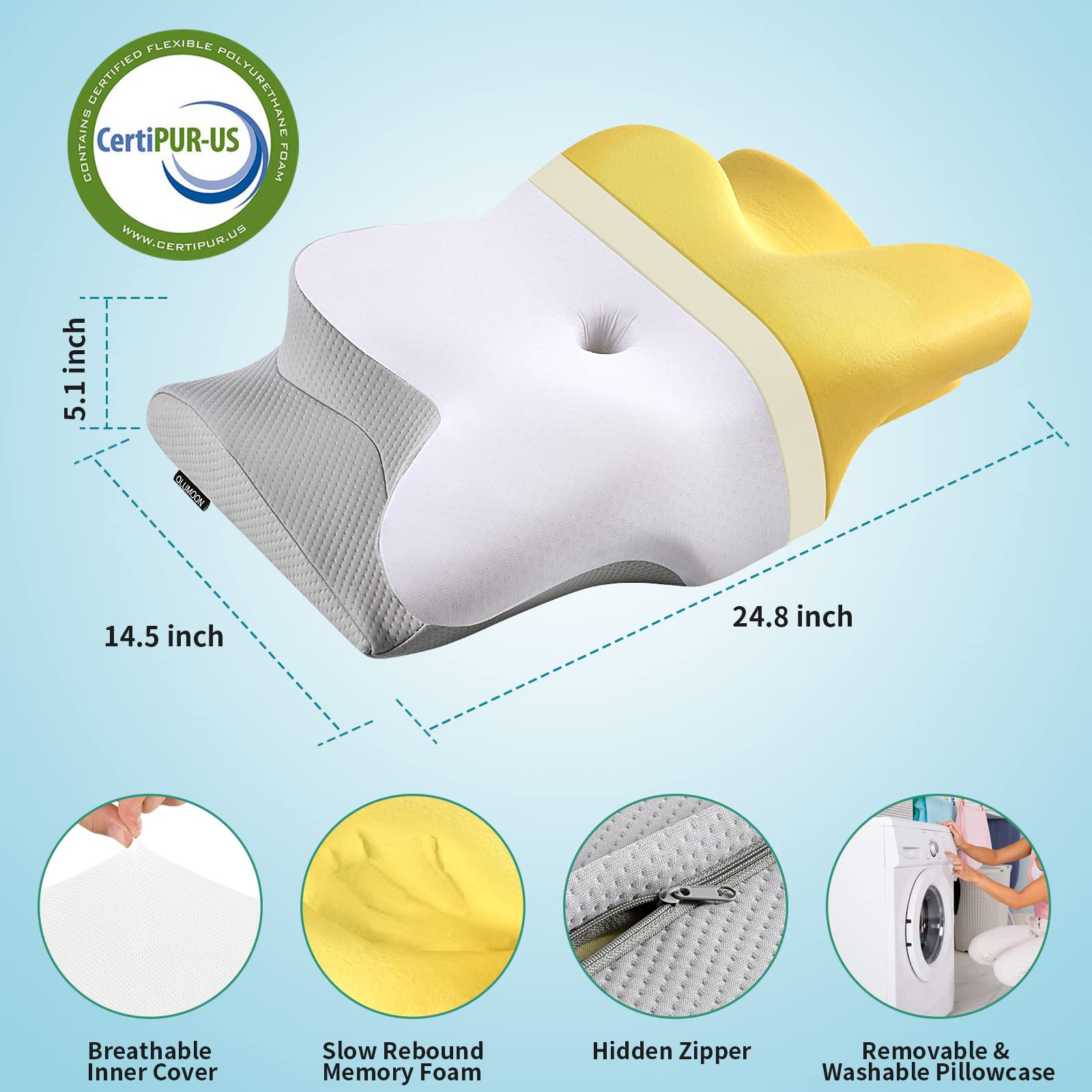 Olumoon Memory Foam Pillows - Neck Support Pillow for Pain Relief, Ergonomic Cervical Pillow for Sleeping, Orthopedic Contour Bed Pillow for Side, Back & Stomach Sleepers with Pillowcase