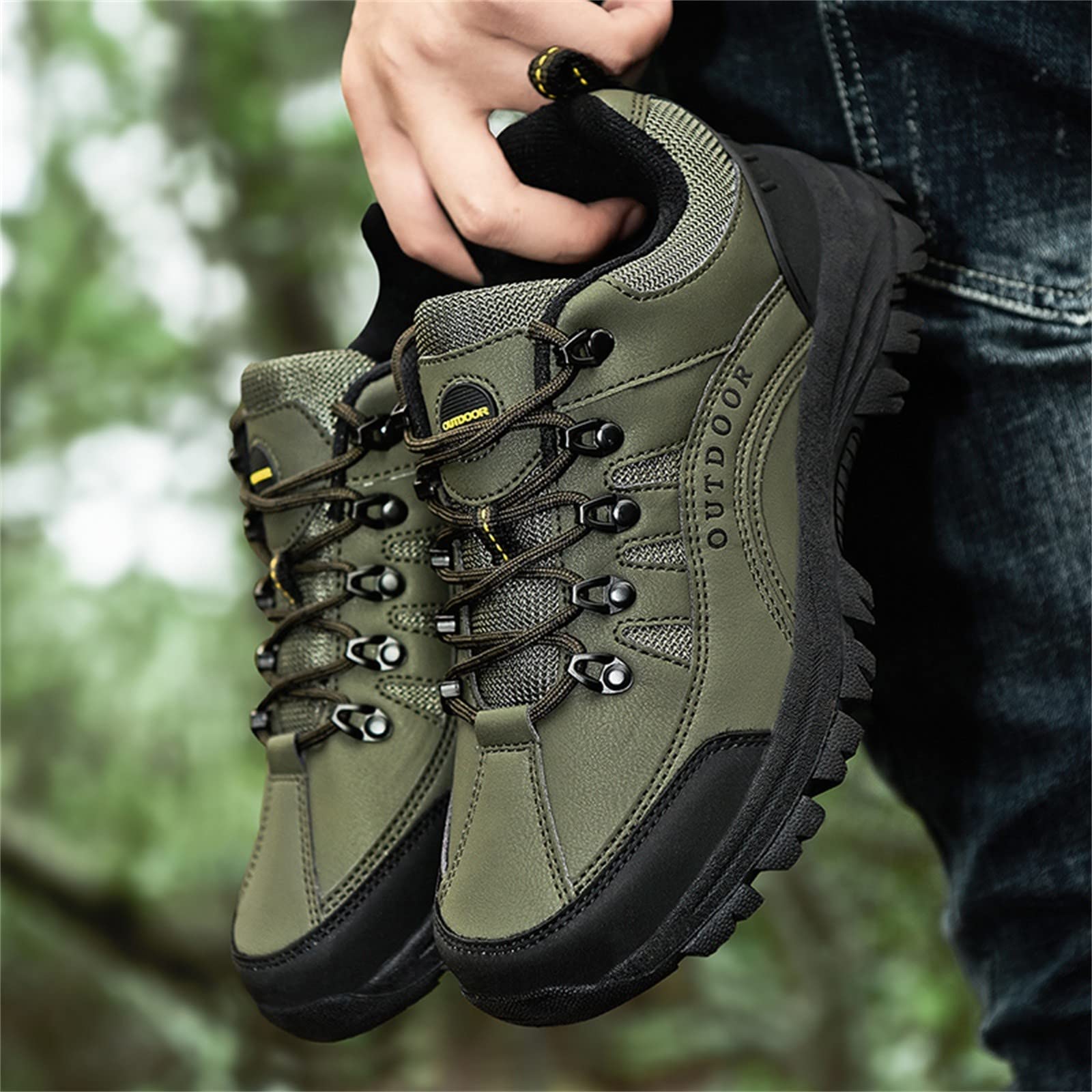 WASERCE Mens Winter Snow Hiking Boots Outdoor Warm Casual Ankle Boots Water Resistant Non-Slip (10,Army Green