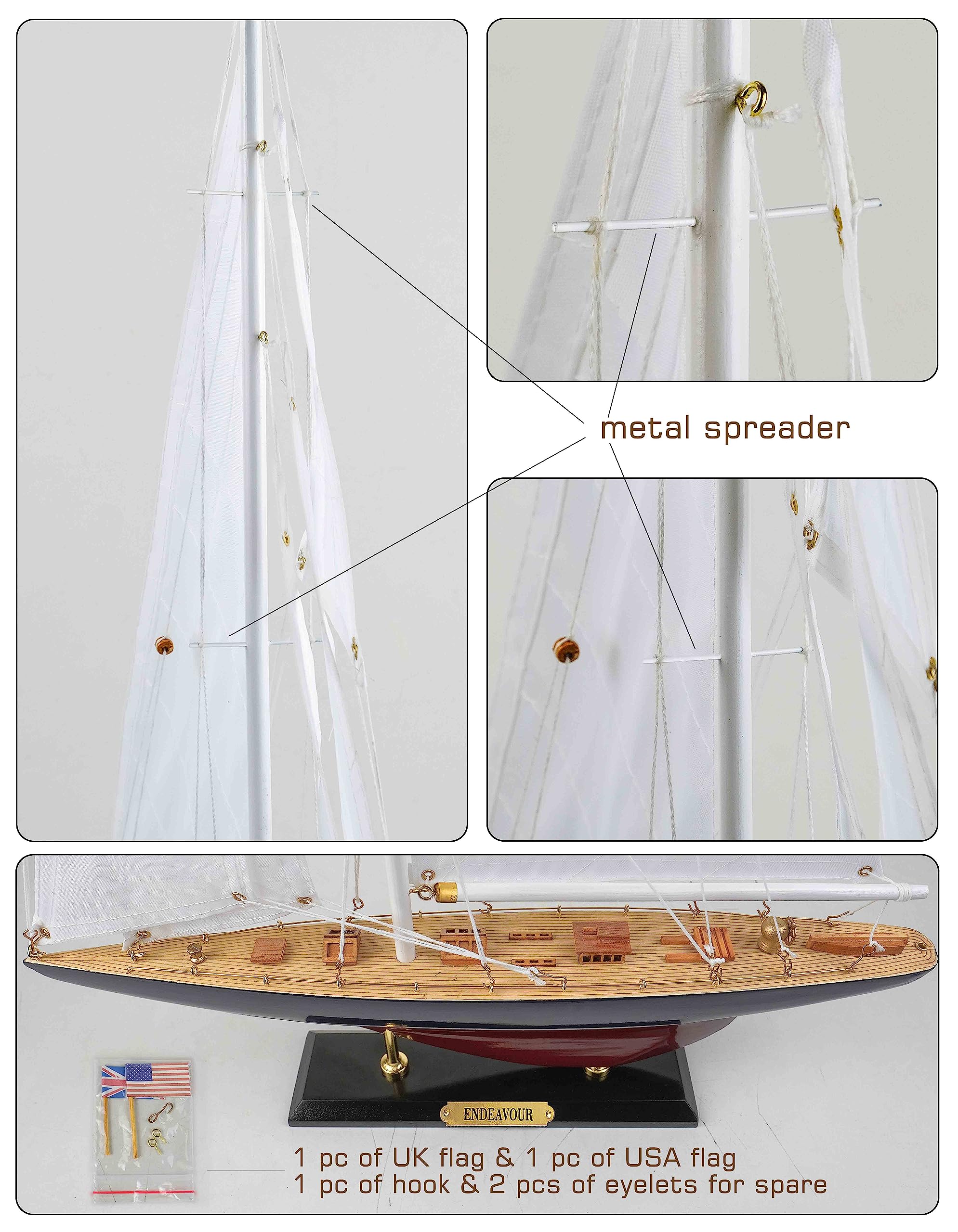 SAILINGSTORY Wooden Sailboat Model Ship Sailboat Decor Yacht Endeavour 1/100 Scale 1934 America's Cup Replica